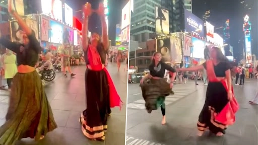 Garba in Times Square: न्यूयॉर्क में टाइम्स स्क्वायर पर महिलाओं ने किया ...