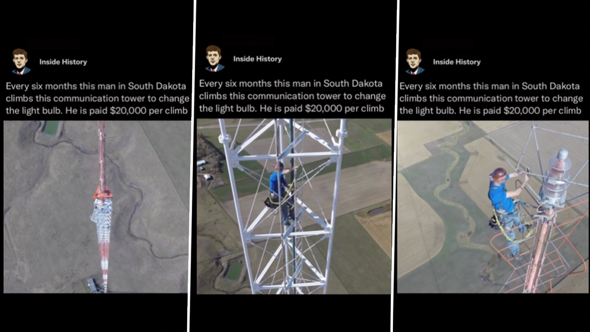 Man Climbing 1,500 Feet Tower: सिर्फ एक बल्ब बदलने के लिए पंद्रह सौ फीट ...