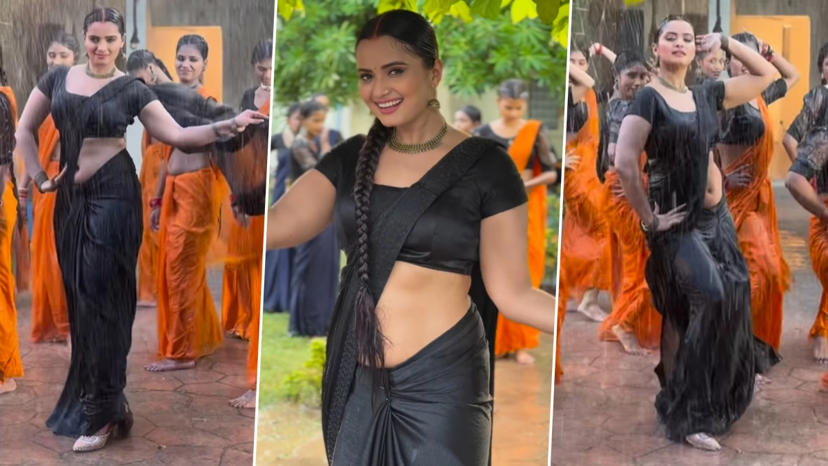 Neelam Giri Hot Rain Dance: ब्लैक साड़ी पहन नीलम गिरी ने किया रेन डांस ...